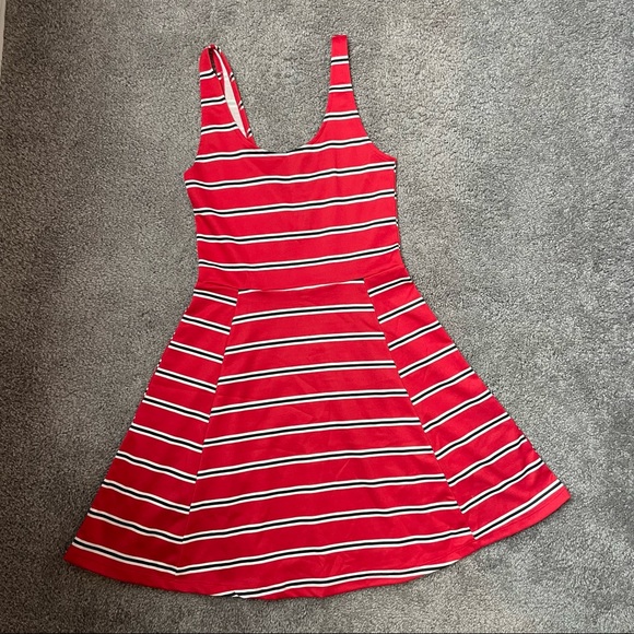 H&M | Dresses | Hm Red Dress With Blackwhite Stripes | Poshmark